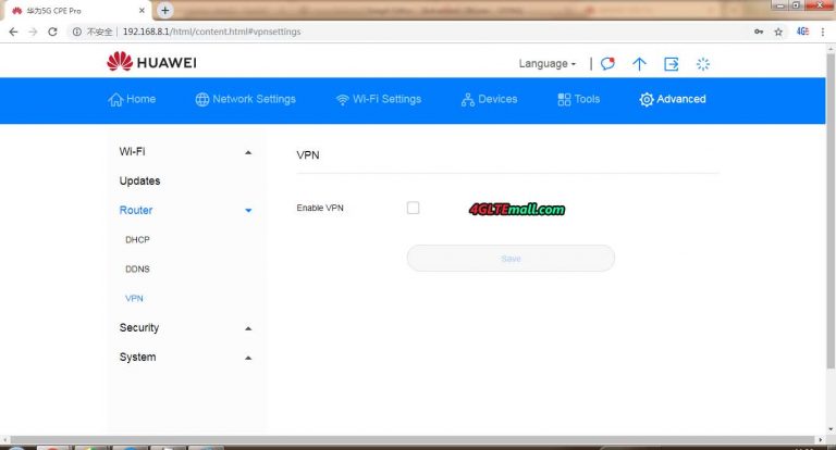 Huawei 5G CPE Pro Web UI Setting Options – 4G LTE Mall