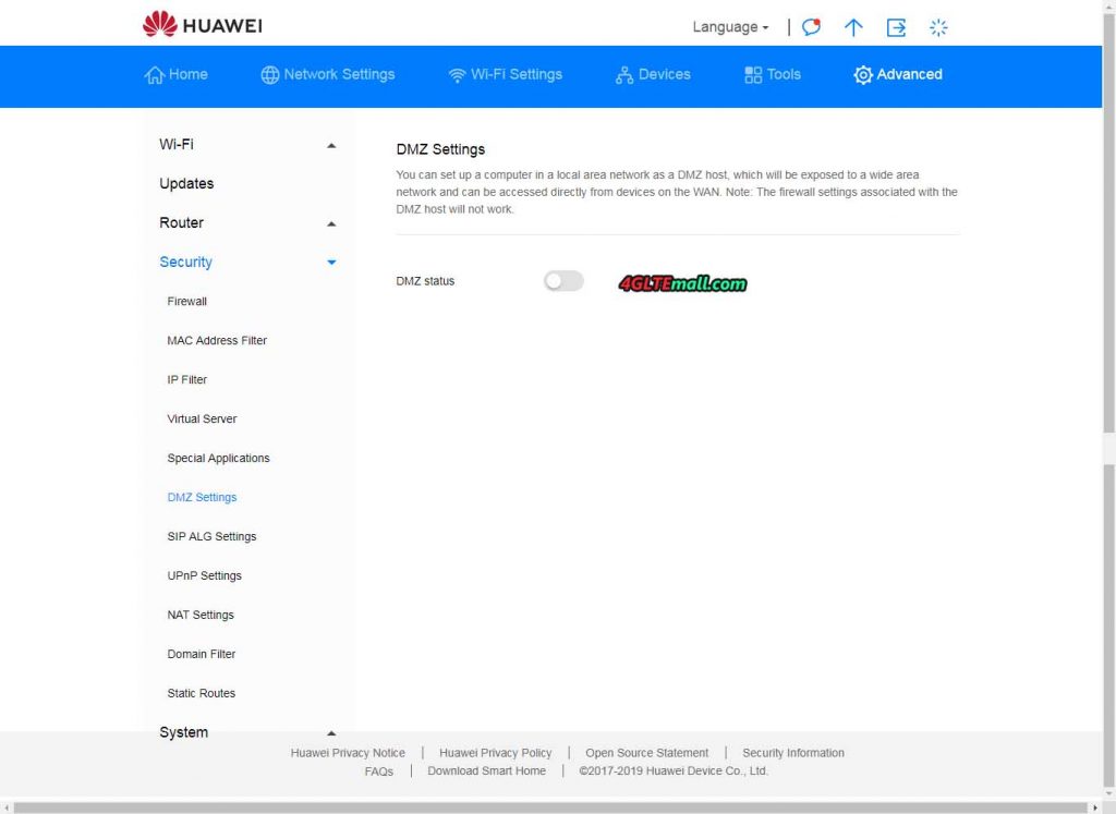 Huawei 5G CPE Pro Web UI Setting Options – 4G LTE Mall