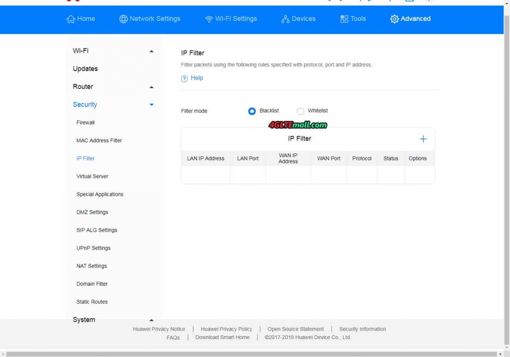 Huawei 5G CPE Pro Web UI Setting Options – 4G LTE Mall
