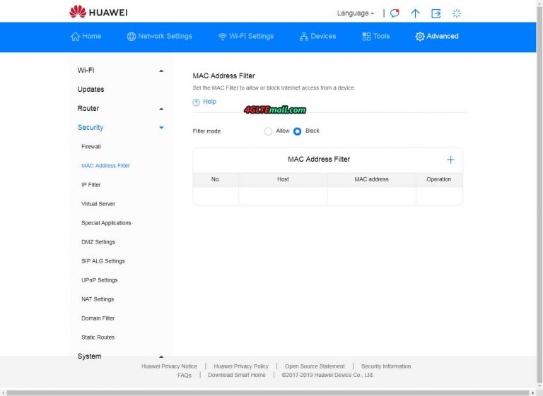 Huawei 5G CPE Pro Web UI Setting Options – 4G LTE Mall