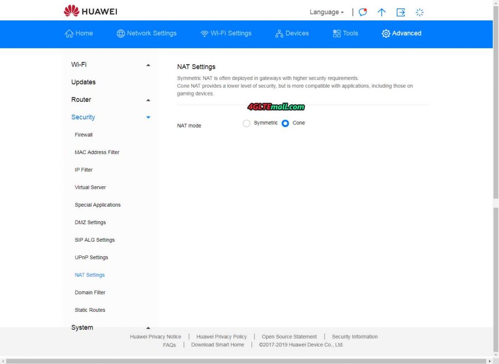 Huawei 5G CPE Pro Web UI Setting Options – 4G LTE Mall