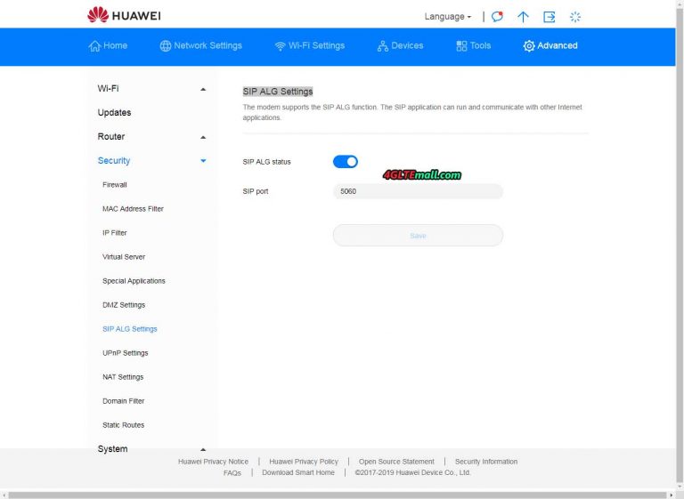 Huawei 5G CPE Pro Web UI Setting Options – 4G LTE Mall