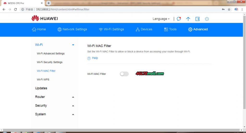 Huawei 5G CPE Pro Web UI Setting Options – 4G LTE Mall