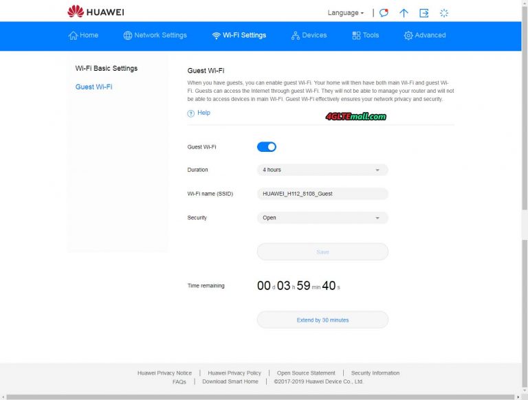 Huawei 5G CPE Pro Web UI Setting Options – 4G LTE Mall