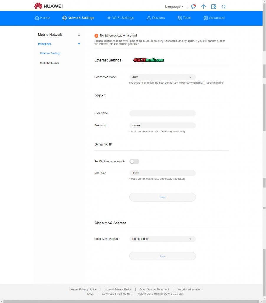 Huawei 5G CPE Pro Web UI Setting Options – 4G LTE Mall
