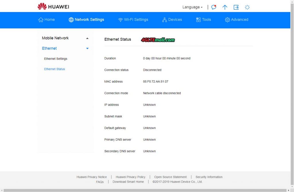 Huawei 5G CPE Pro Web UI Setting Options – 4G LTE Mall