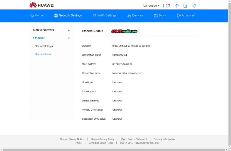 Huawei 5G CPE Pro Web UI Setting Options – 4G LTE Mall