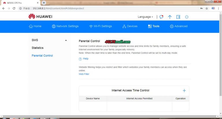 Huawei 5G CPE Pro Web UI Setting Options – 4G LTE Mall