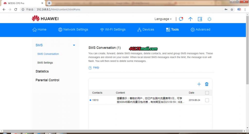Huawei 5G CPE Pro Web UI Setting Options – 4G LTE Mall