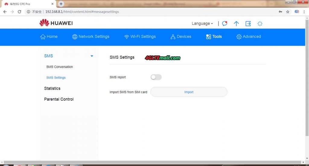 Huawei 5G CPE Pro Web UI Setting Options – 4G LTE Mall