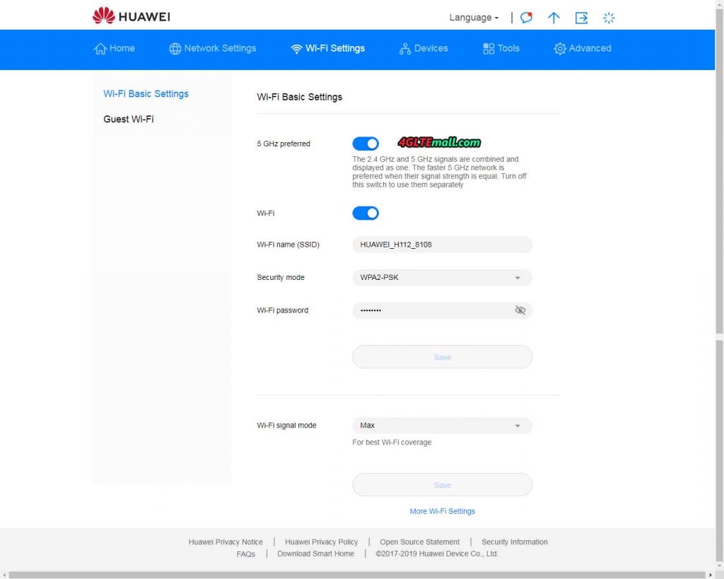 Huawei 5G CPE Pro Web UI Setting Options – 4G LTE Mall