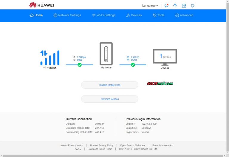 Huawei 5G CPE Pro Web UI Setting Options – 4G LTE Mall