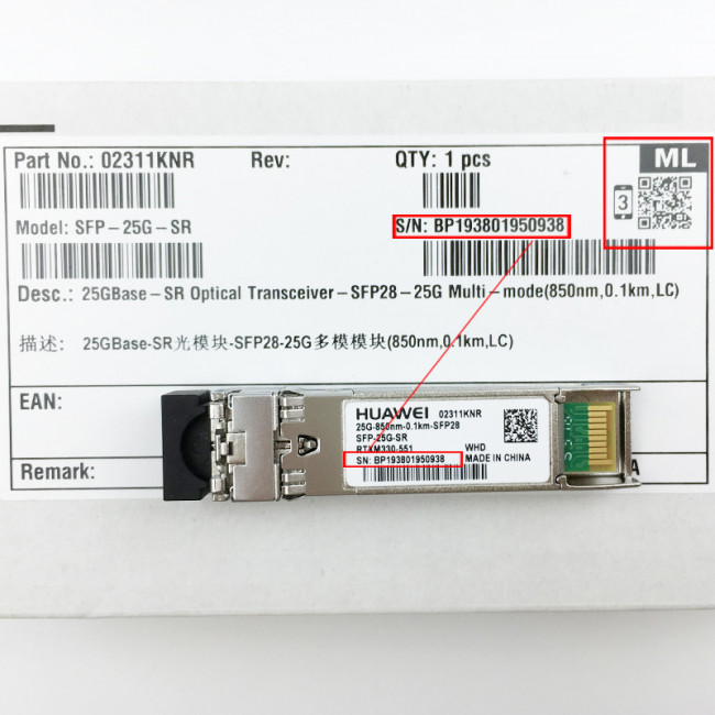 Huawei SFP-25G-SR 25GBase-SR 02311KNR Optical Transceiver
