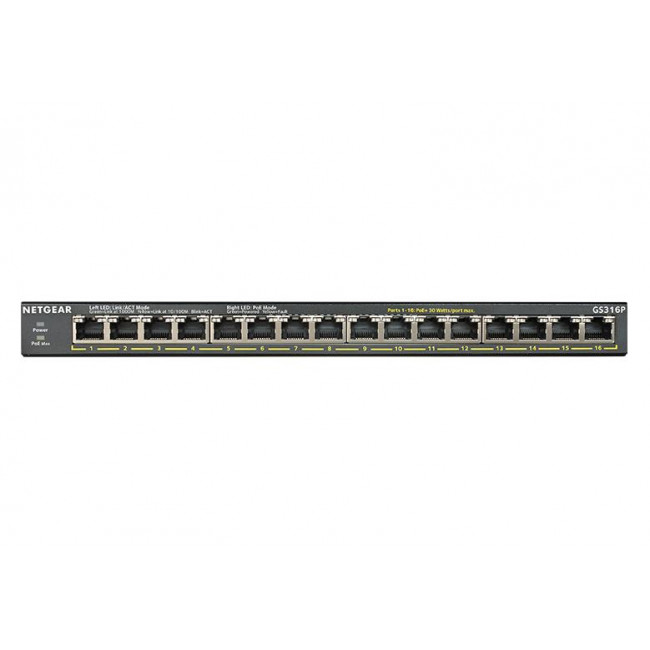 NETGEAR GS316P 16-Port Gigabit Ethernet Unmanaged PoE+ Switch with FlexPoE