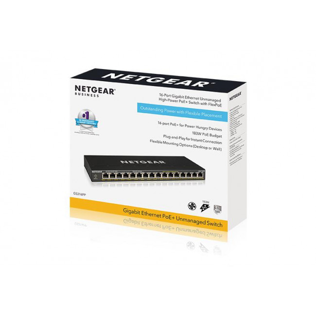 NETGEAR GS316PP 16-Port Gigabit Ethernet Unmanaged PoE+ Switch with FlexPoE