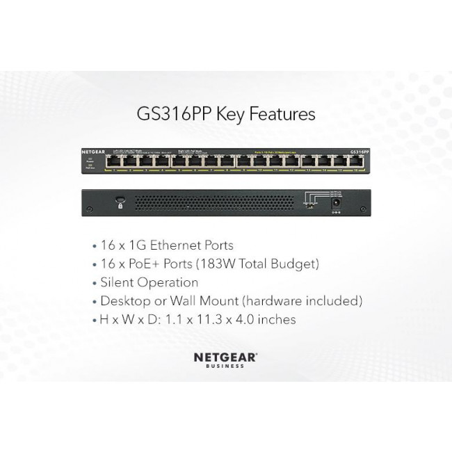 NETGEAR GS316PP 16-Port Gigabit Ethernet Unmanaged PoE+ Switch with FlexPoE
