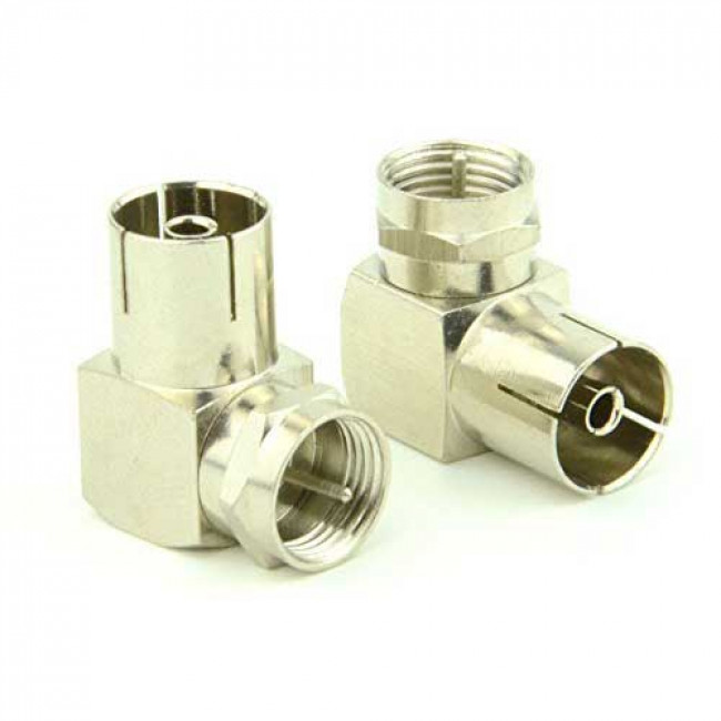 F-Male Jack to TV-Female Plug Right Angle RF Coaxial Adapter